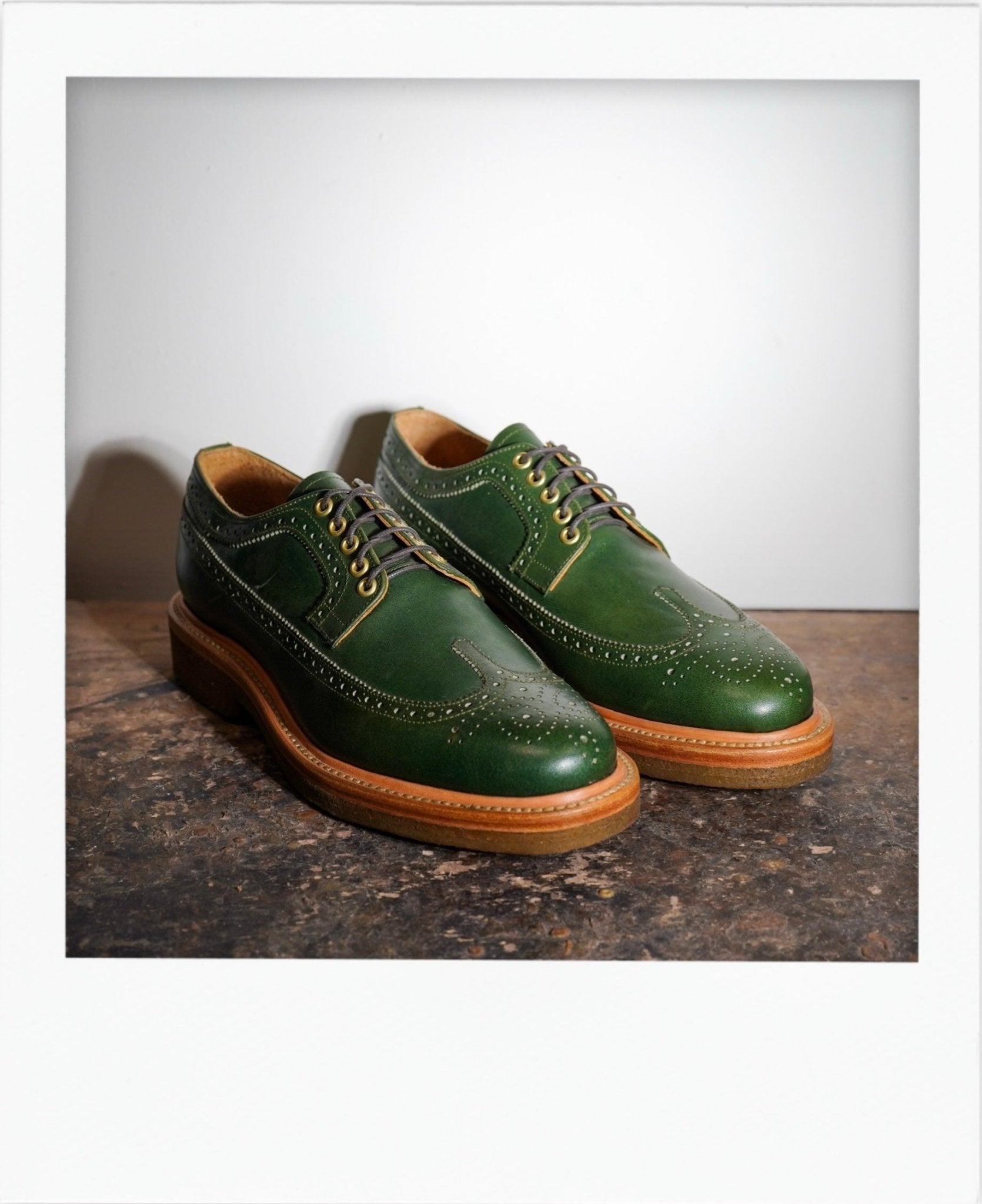 Formal Handcrafted Concho Long Wing Brogues Green cxl - Polished ...
